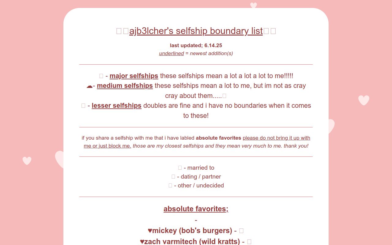 ajb3lcher's selfship list